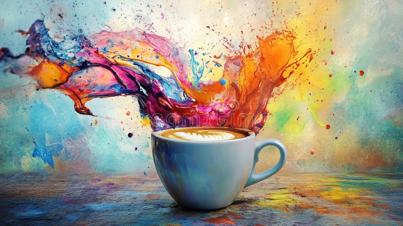 Splashes of Color Bursting from a Coffee Cup Stock Image - Image of ...