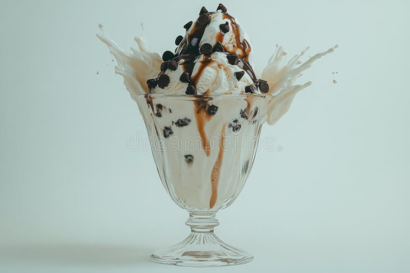 Splashes and Drops of Vanilla Ice Cream Flying Around a Glass. Stock ...