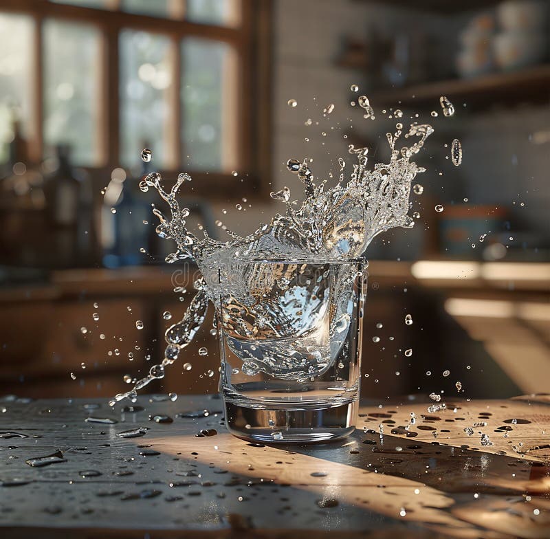 Splashes in a Glass of Water on the Table, Water Stock Illustration ...