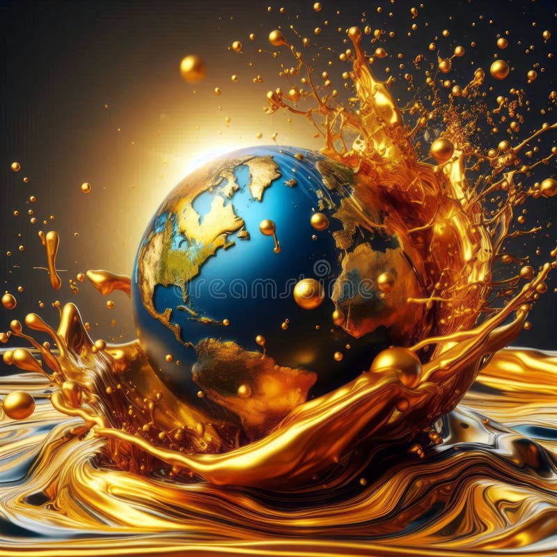 Liquid Gold Splashes Globe of Earth Stock Illustration - Illustration of metal, shape: 314575168