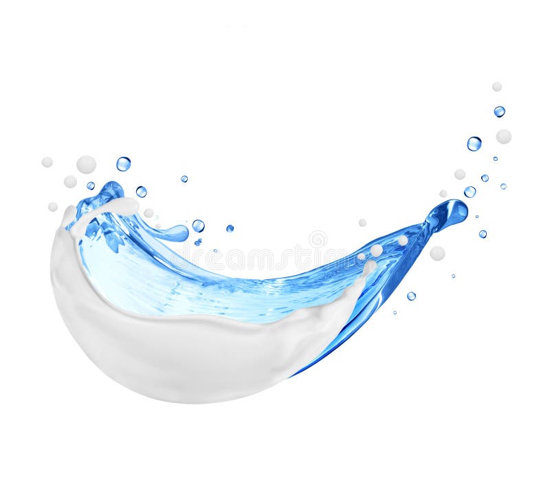 Splashes of Milk and Fresh Water Close Up on White Background Stock ...