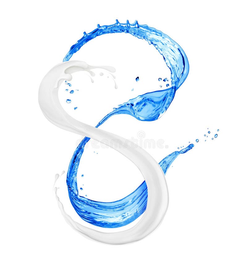 Splashes of Milk and Fresh Water on White Background Stock Photo ...