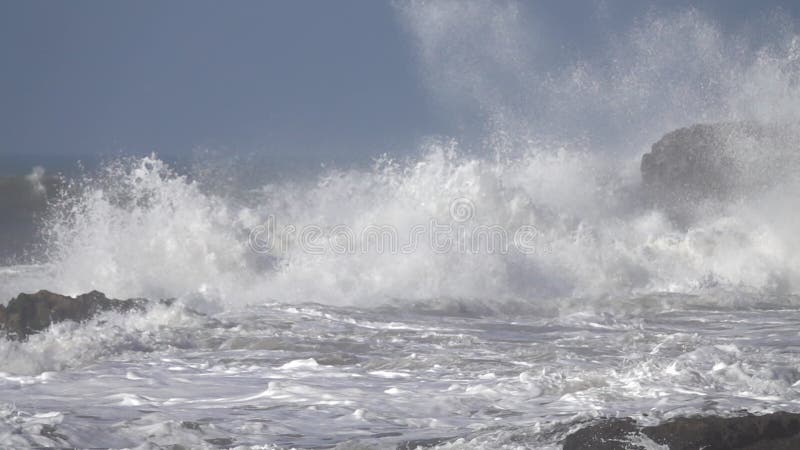 Splashes Ocean Big Waves Over Cliffs, Slow Motion Stock Video - Video ...