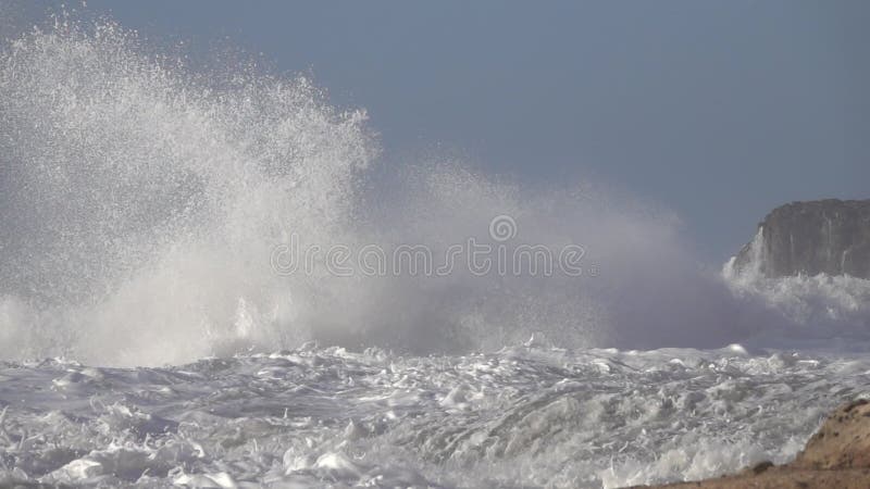 Splashes Ocean Big Waves Over Cliffs, Slow Motion Stock Footage - Video ...