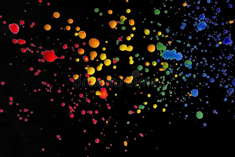 Splashes of Paint on a Black Background. Colored Spots of Paint on a ...
