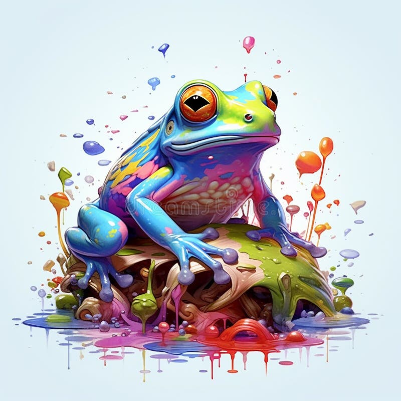Abstract Neon Colored Paint Splattered Frog Image. Stock Illustration ...