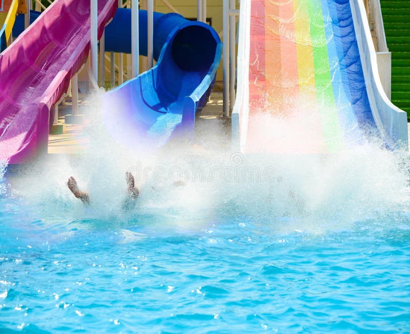 Splashes from People Sliding Down in Pool Stock Image - Image of play ...