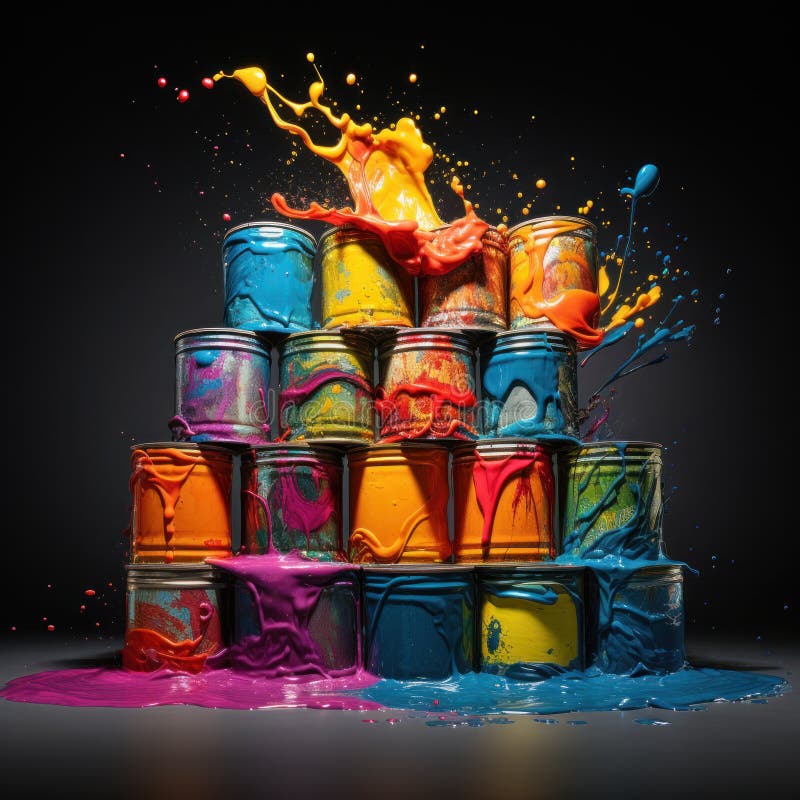 Splashes of Piles of Paint Cans Floating Aesthetically, Splashes of ...