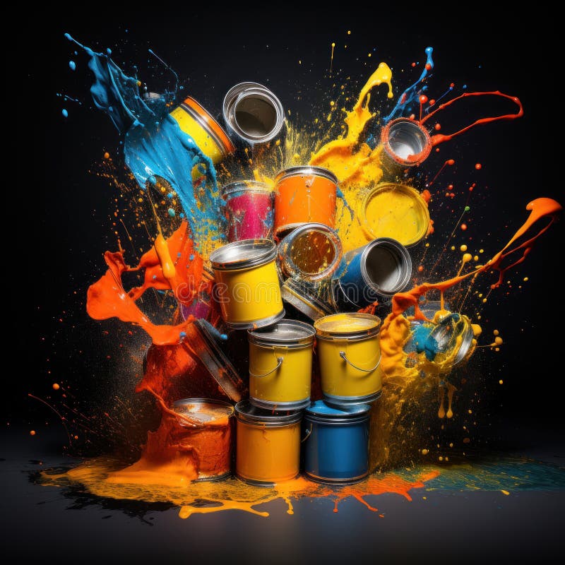 Splashes of Piles of Paint Cans Floating Aesthetically, Splashes of ...