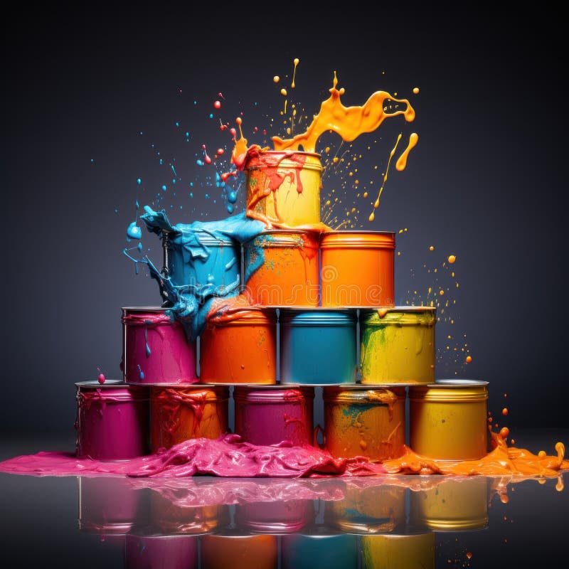 Splashes of Piles of Paint Cans Floating Aesthetically, Splashes of ...