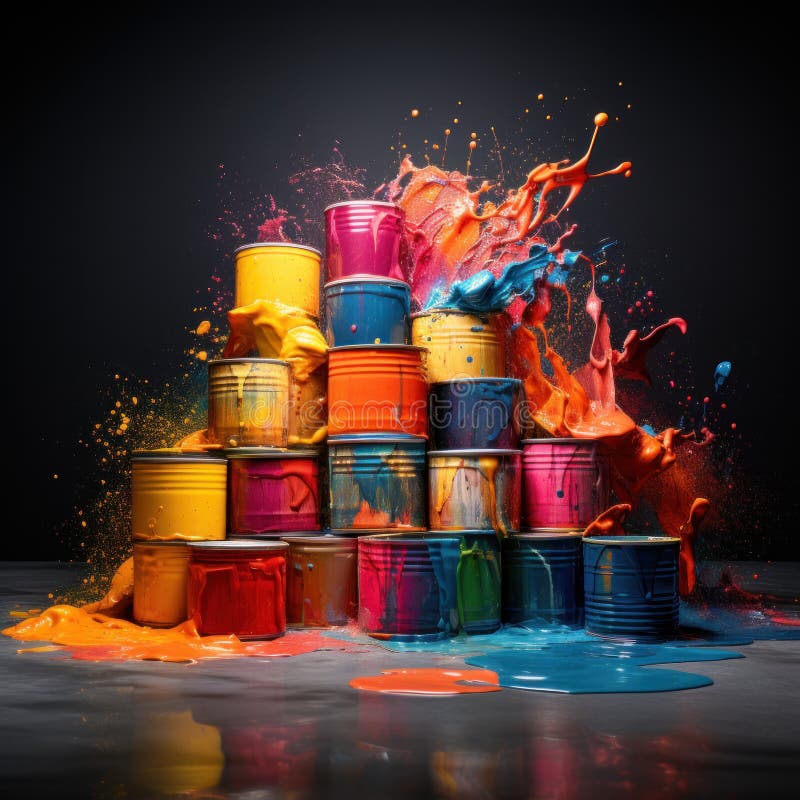 Splashes of Piles of Paint Cans Floating Aesthetically, Splashes of ...