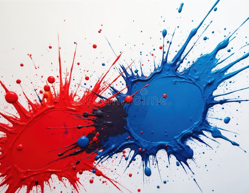 Splashes of Red, Blue Paint Against White Background. Splattered Ink ...