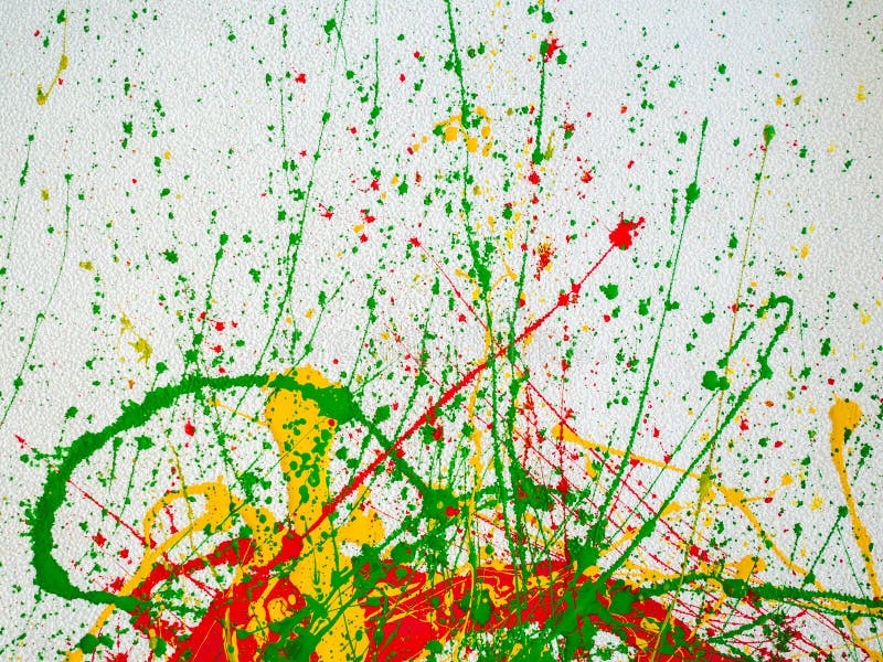 Splashes of Red and Yellow Green Paint on a White Background Stock ...