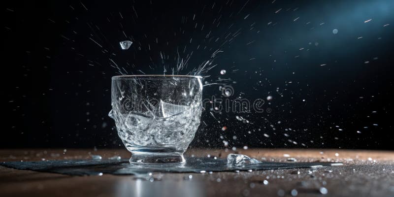 Splashes and Reflections from Ice Cubes Dropping into a Glass on a Dark ...