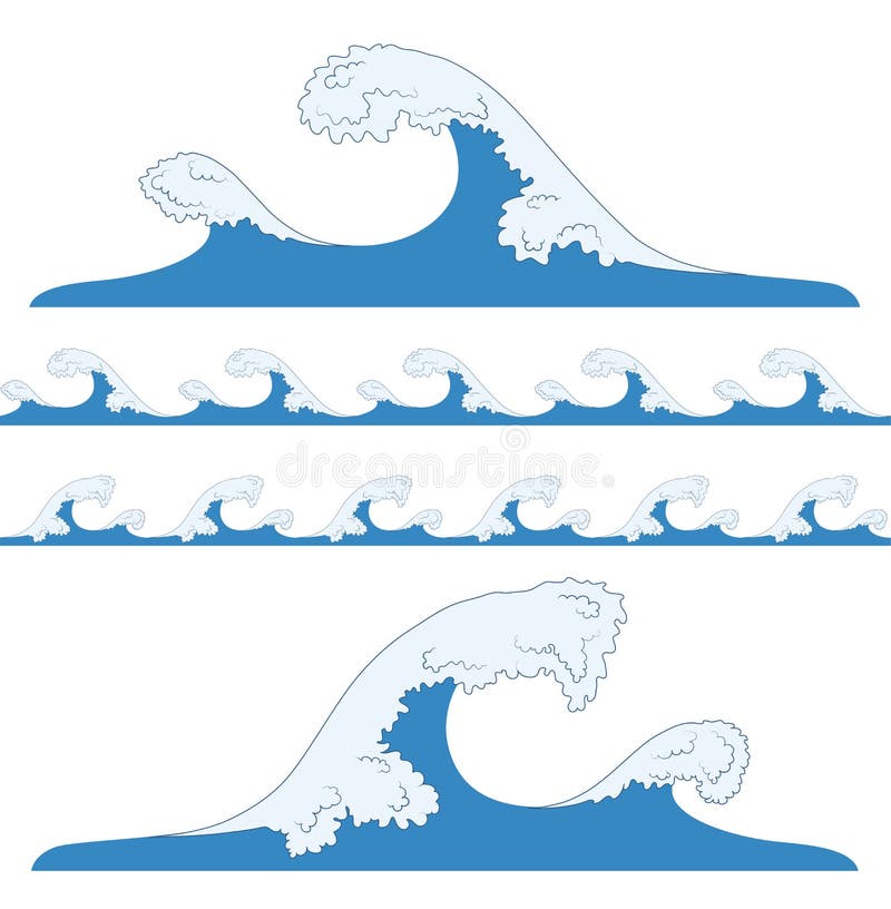 Splashes of Sea Waves. Tsunami, Seamless Blue Waves Stock Vector ...