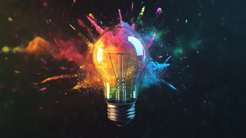 Splashes of Vibrant Paint Surround a Vibrant Light Bulb in Abstract Art ...