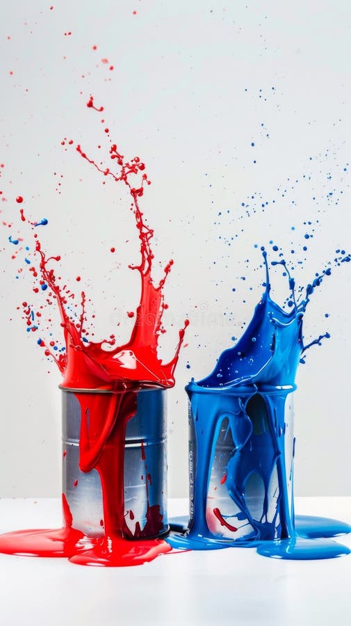 Splashes of Vibrant Red and Blue Paint Create a Dynamic Display of ...