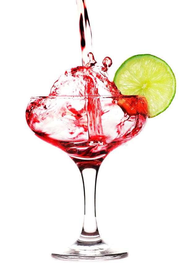 Red Cocktail with Splash and Lime Stock Photo - Image of food, beverage ...