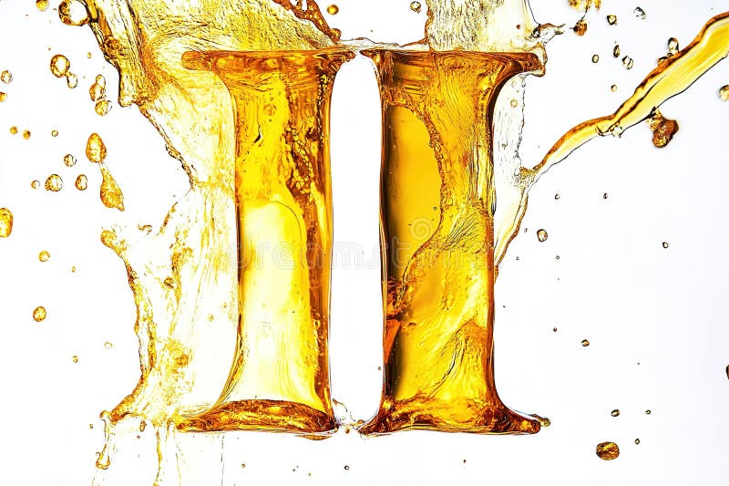 Splashing Amber Liquid Forming Two Columns, Abstract Splash with ...