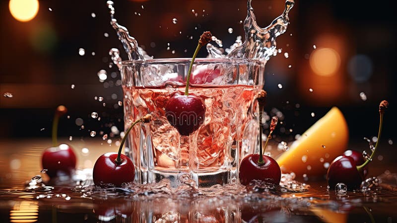 A Splashing Cherry in a Small Glass of Sherry Liqueur Slow Motion ...