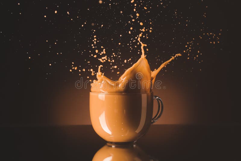 Splashing of Coffee in Glass Cup on Dark Background Stock Photo - Image ...