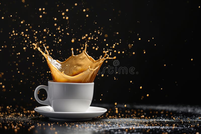 Splashing Coffee. Coffee with Splash of Black Coffee Form White Cup ...