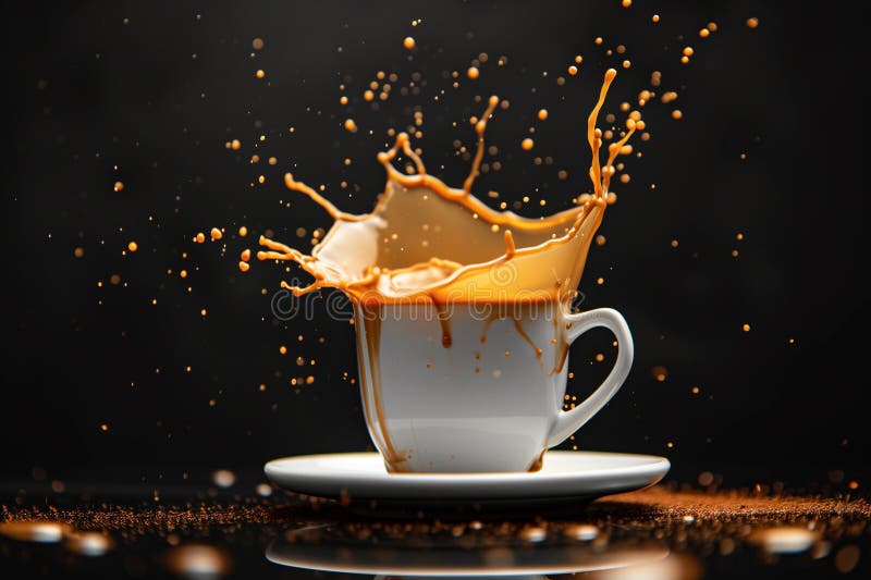 Splashing Coffee. Coffee with Splash of Black Coffee Form White Cup ...