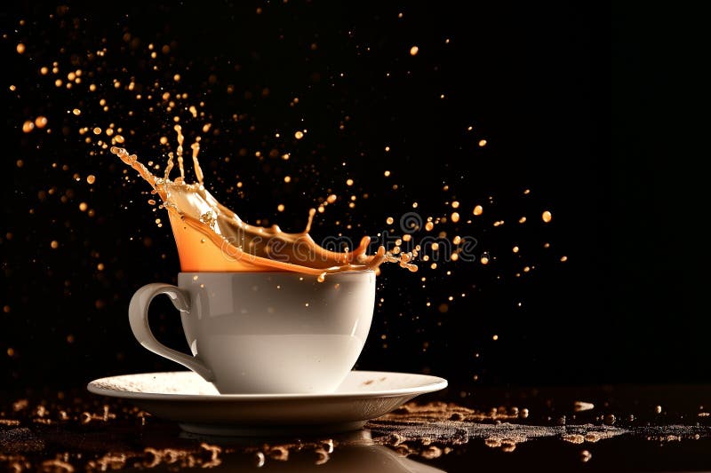 Splashing Coffee. Coffee with Splash of Black Coffee Form White Cup ...