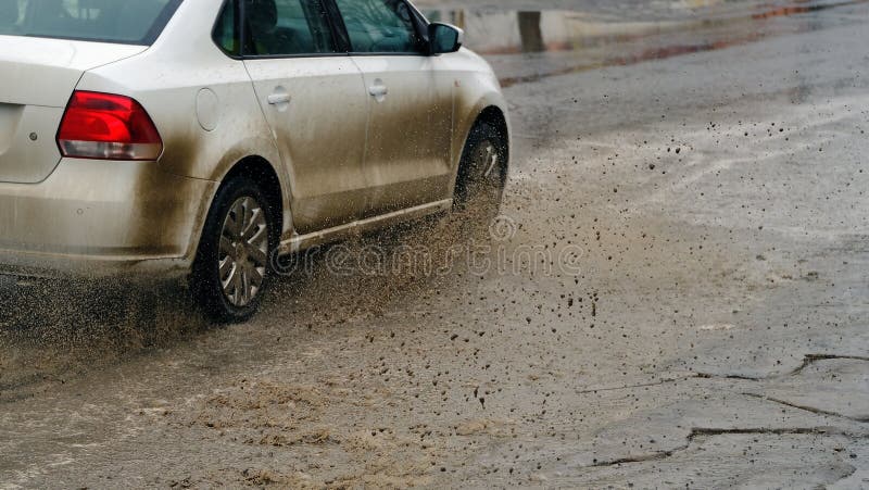 Splashing Dirty Water from a Moving Car Stock Image - Image of weather ...