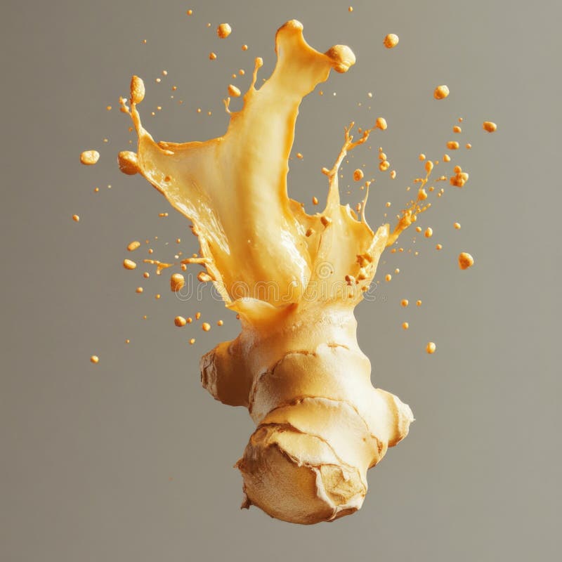 Splashing Ginger with Liquid Explosion on Neutral Background Captures ...