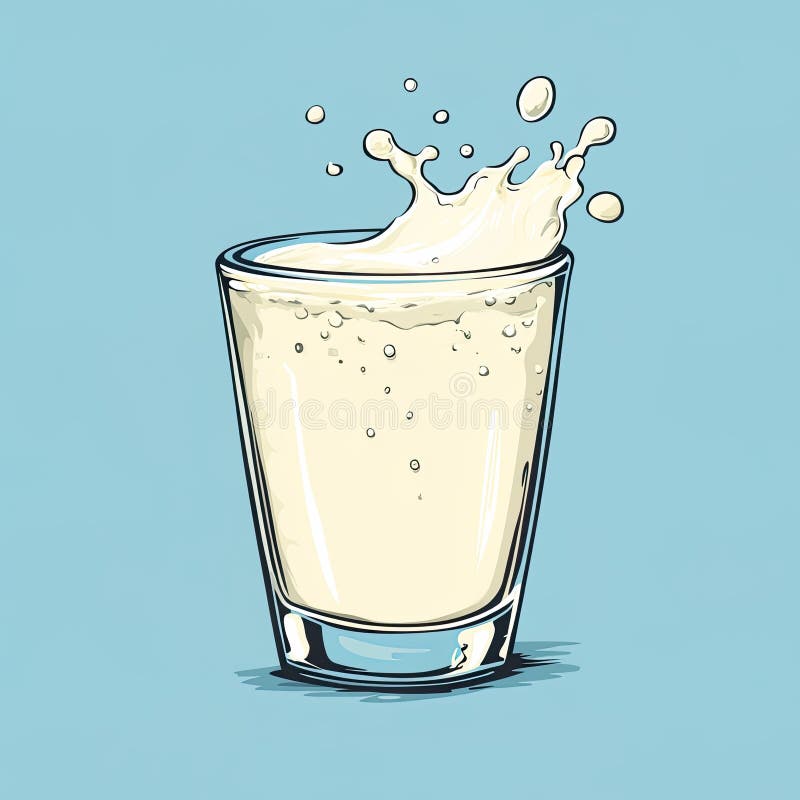 Splashing Glass of Milk Against a Blue Background Stock Illustration ...