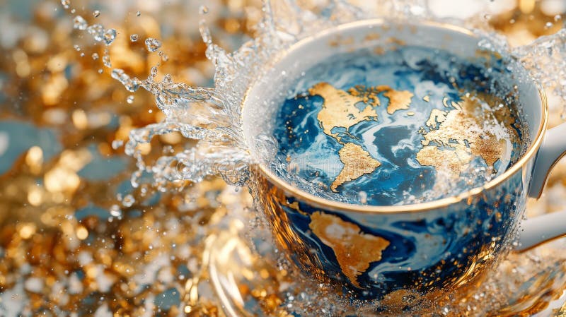 Splashing Globe Cup with World Map Design Stock Image - Image of ...