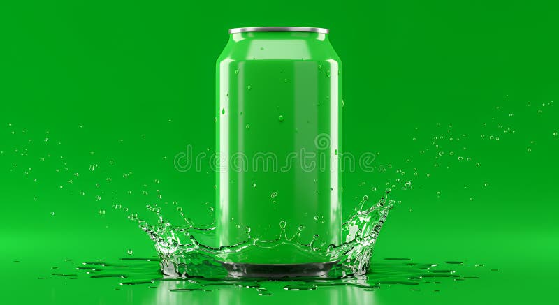 Splashing Green Soda Can Mockup on a Vibrant Green Background Stock ...