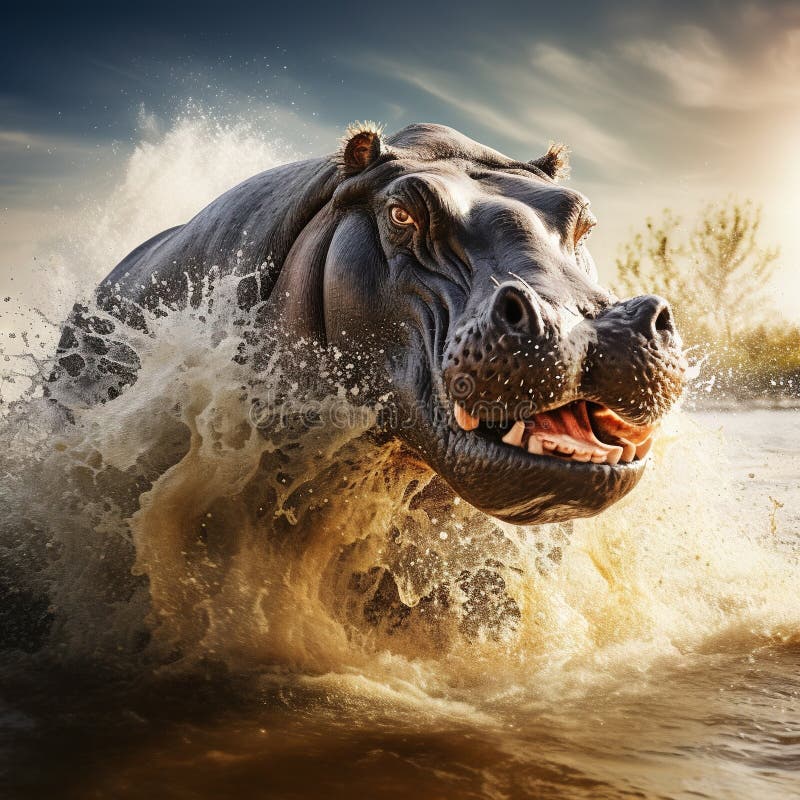 Splashing Hippo Made with Generative AI Illustration Stock Illustration ...