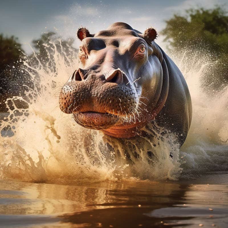 Splashing Hippo Made with Generative AI Illustration Stock Illustration ...