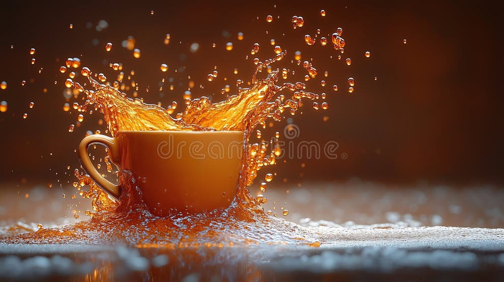 Splashing Liquid from a Cup Creates a Striking Visual Effect in a Warm ...