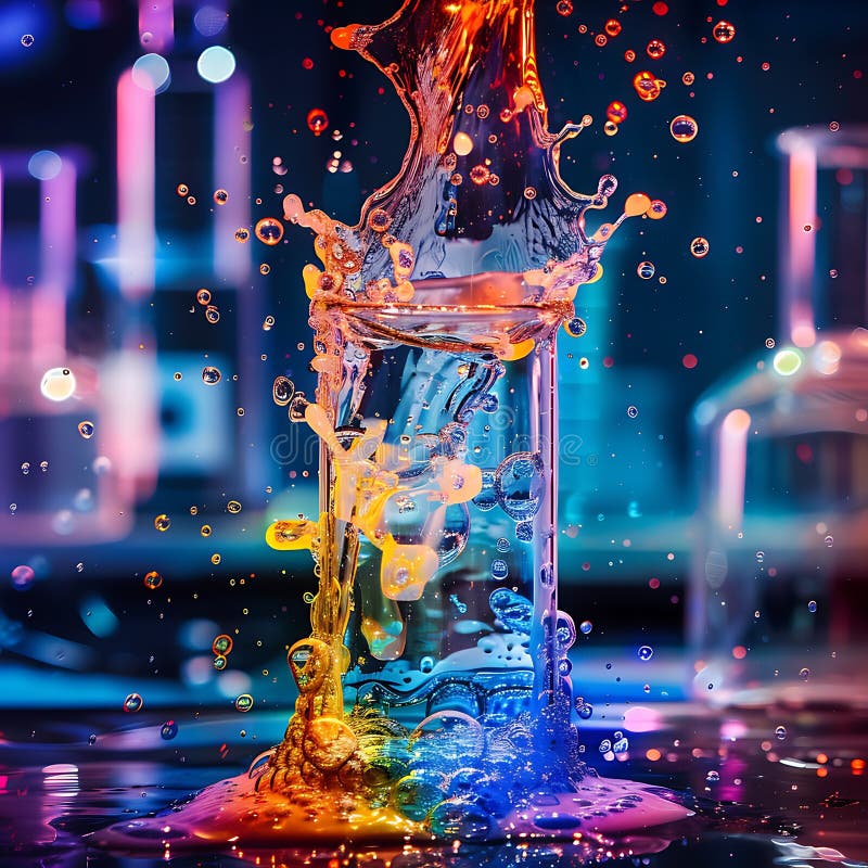 Splashing Liquid View from the Glass with Light Effects Stock ...