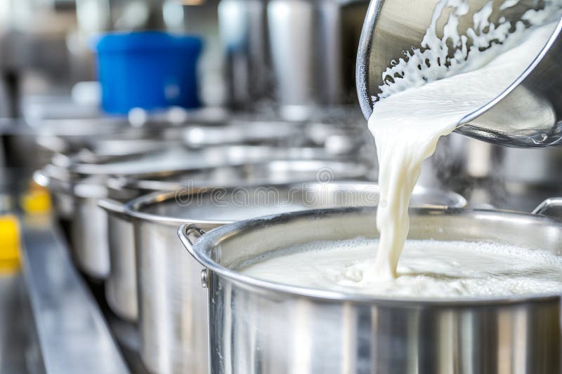 Splashing Milk Pours Out of a Pan on the Table. Stock Image - Image of ...
