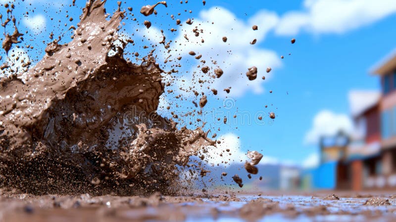 Splashing Mud Puddle on a Sunny Day Stock Illustration - Illustration ...