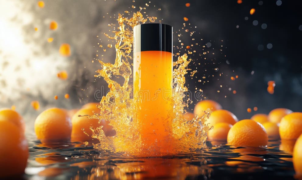 Splashing Orange Juice with Oranges in Water Creating Vibrant Visual ...