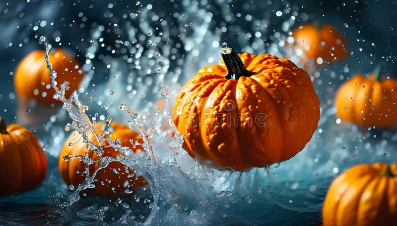 Splashing Pumpkins in Water with Dramatic Effects Stock Image - Image ...