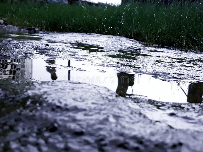 Splashing Rain Water Soaking the Yard Stock Image - Image of soaking ...