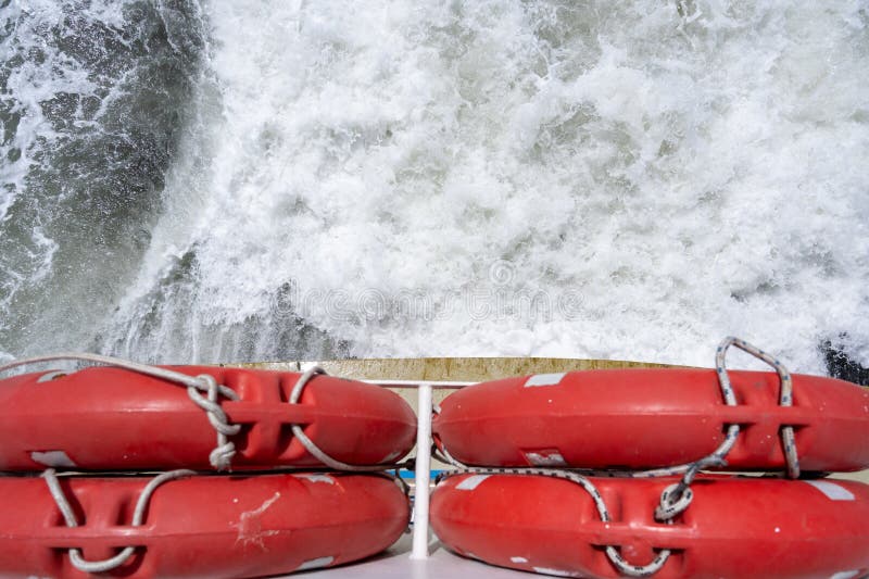 Splashing of Sea Waves Behind Passenger Ferry or Ship at Sea Stock ...