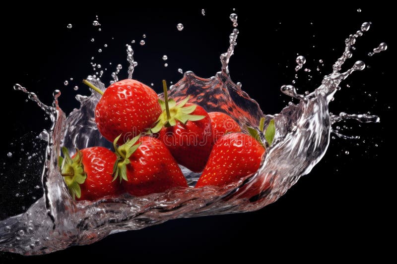 Splashing Strawberries on Black Background Stock Illustration ...