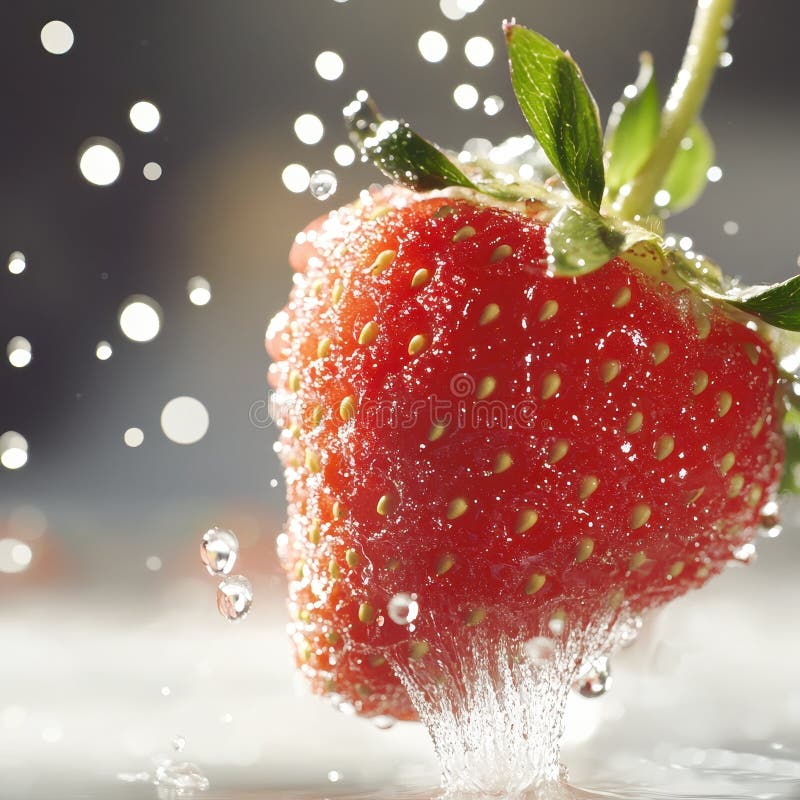 Splashing Strawberry in Water with Bright Lighting Stock Photo - Image ...