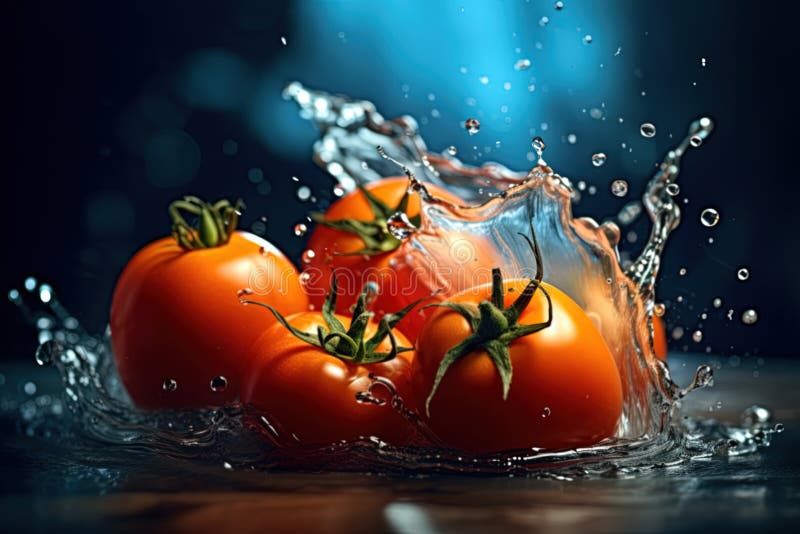 Splashing Tomatoes, Tomatoes Falling in a Water Surface Causing a ...