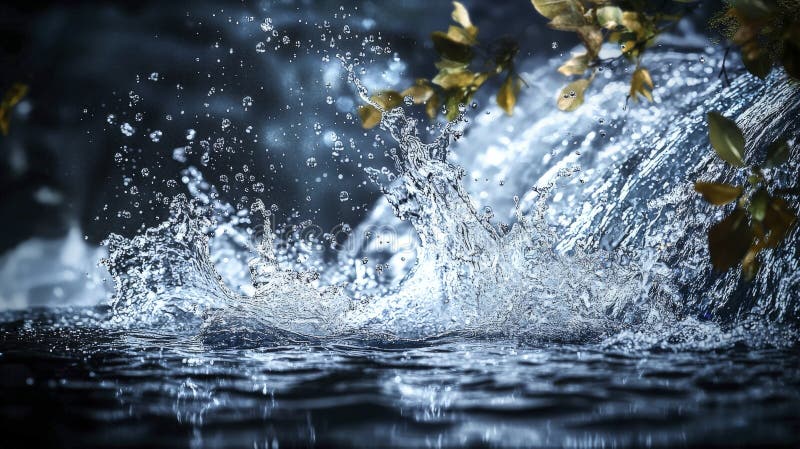 Splashing Water Action in Nature Close-up Scene Dynamic View Tranquil ...