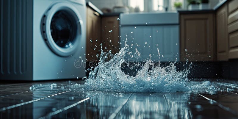 Splashing Water Creates Dynamic Movement on a Kitchen Floor by the ...