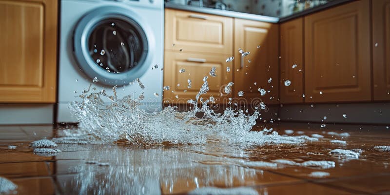 Splashing Water Creates Dynamic Movement on a Kitchen Floor by the ...