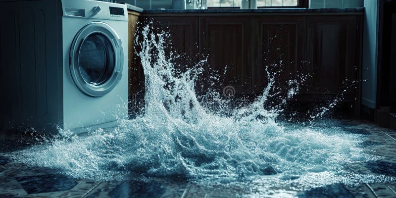 Splashing Water Creates Dynamic Movement on a Kitchen Floor by the ...